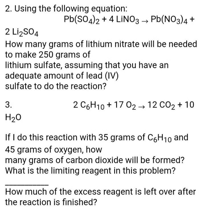 Solved 2. Using the following equation: Pb(SO4)2 + 4 LINO3 → | Chegg.com