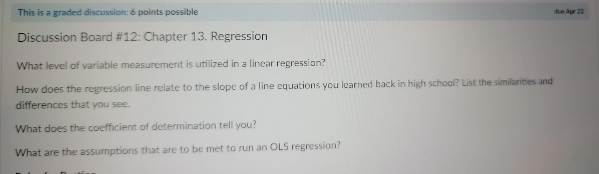Solved Discussion Board \#12: Chapter 13. Regression What | Chegg.com
