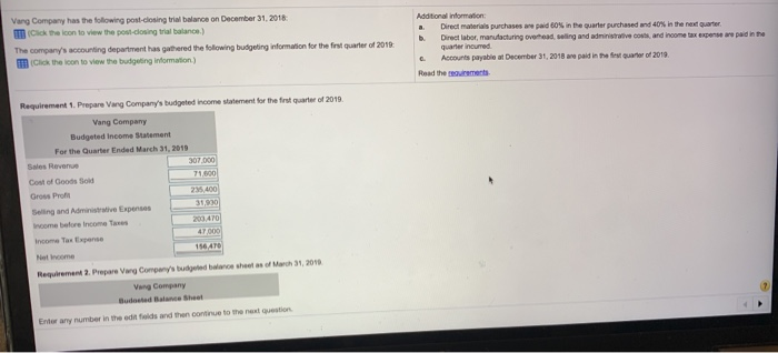 Solved Varg Company has the following post-closing trial | Chegg.com