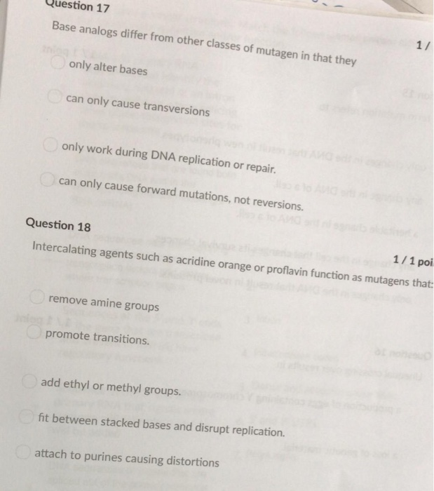 Solved tion 17 1/ Base analogs differ from other classes of | Chegg.com