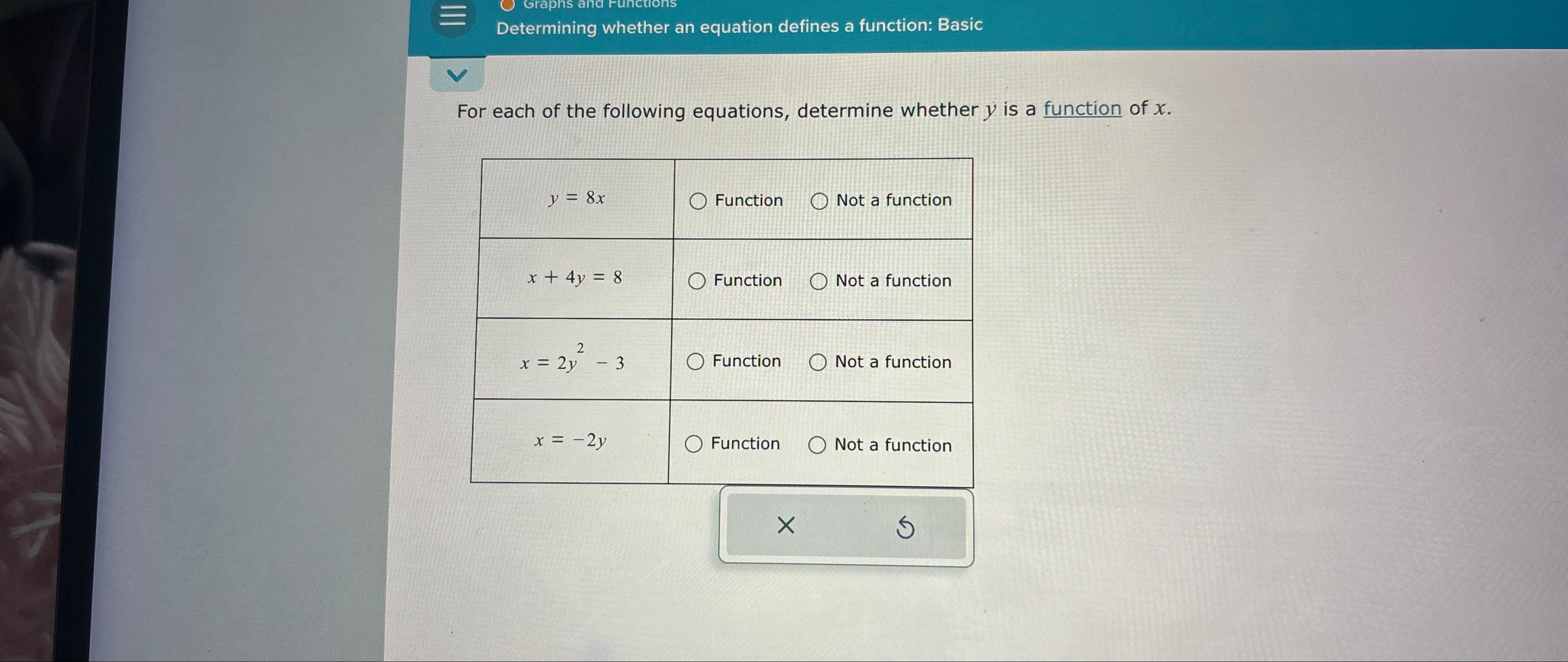 Solved Determining whether an equation defines a function: | Chegg.com
