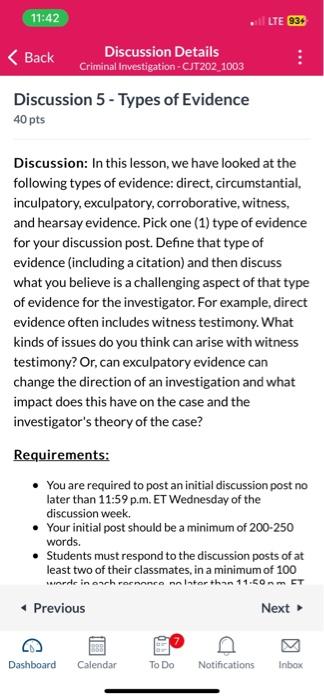 Discussion 5 - Types of Evidence 40pts Discussion: In | Chegg.com