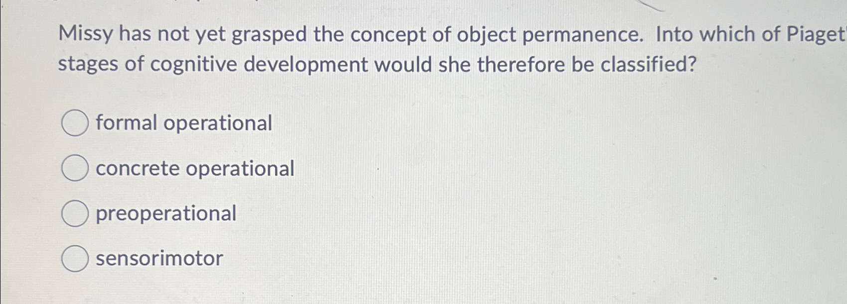 Solved Missy has not yet grasped the concept of object | Chegg.com
