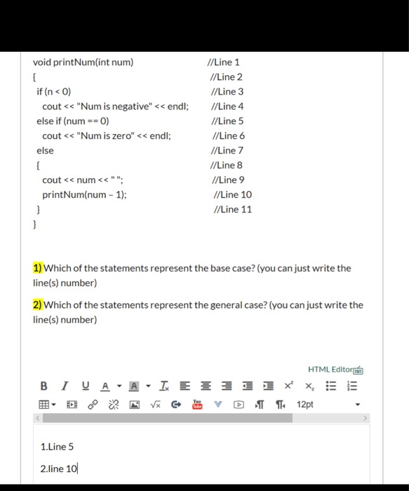 Solved void printNum(int num) if (n