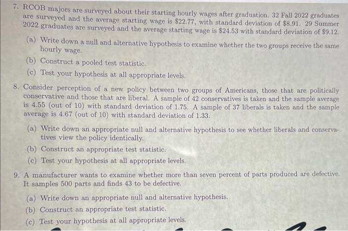 Solved 7. RCOB majors are surveyed about their starting | Chegg.com