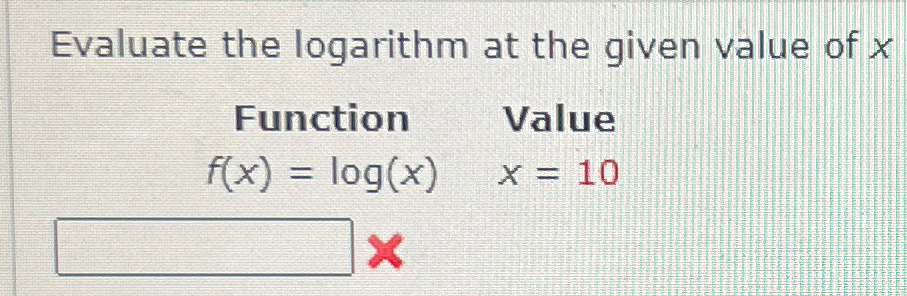 Solved Evaluate the logarithm at the given value of x | Chegg.com
