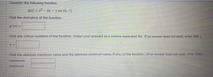 Solved Consider the following function. g(x) = x2 - 2x - 4 | Chegg.com