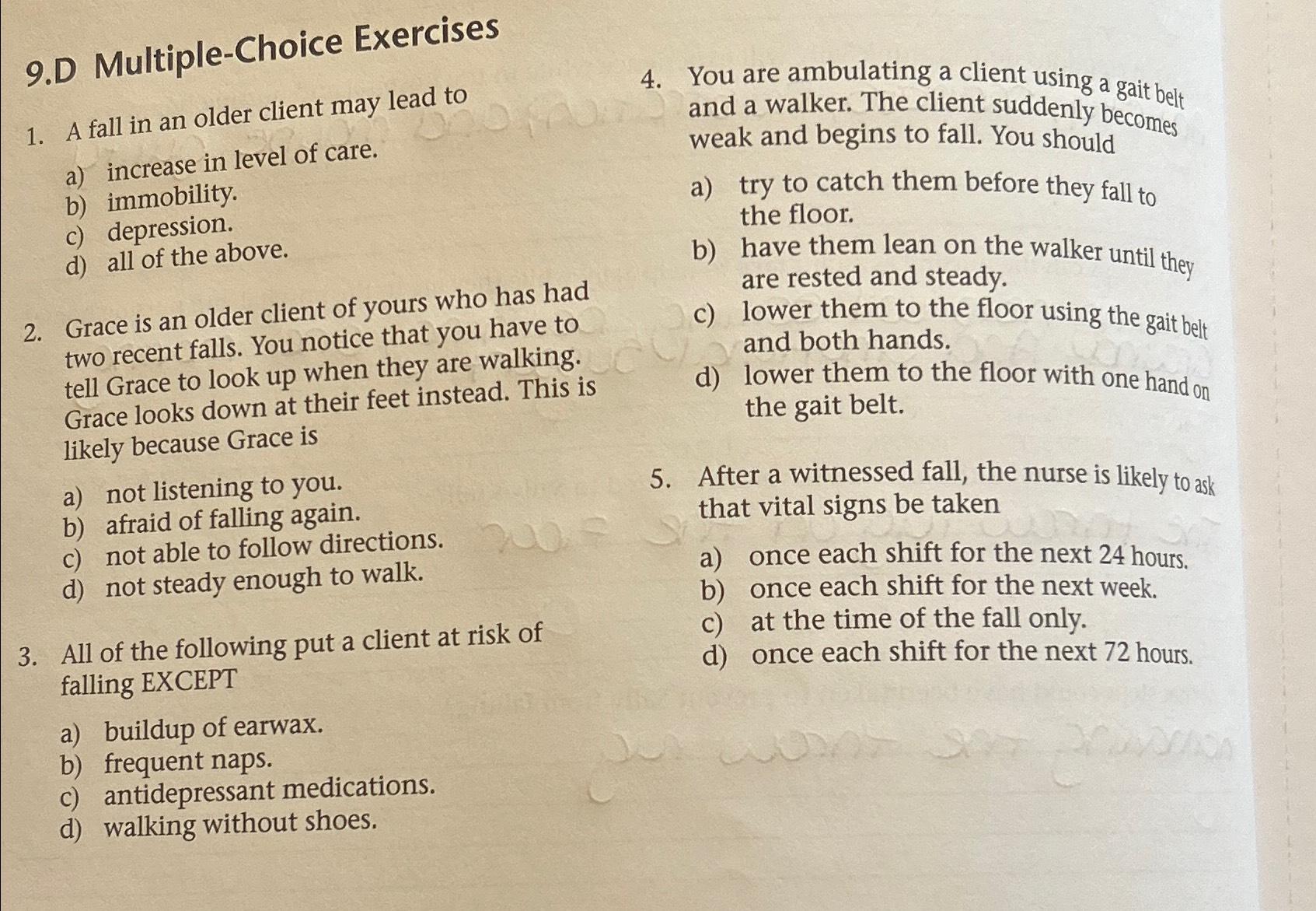 Solved 9.D Multiple-Choice ExercisesA fall in an older | Chegg.com