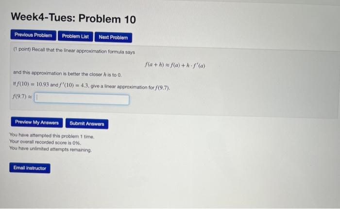 Solved (1 point) Recall that the linear approximation | Chegg.com