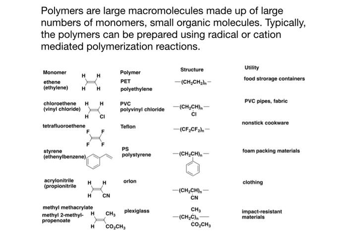 Solved Polymers are large macromolecules made up of large | Chegg.com