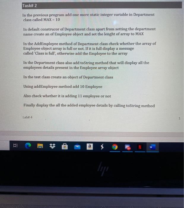 Solved Lab #3 Task# 1 . . . . 1. Create a class Employee | Chegg.com
