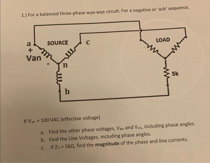 Solved 1.) For a balanced three-phase wye-wye circuit. For a | Chegg.com