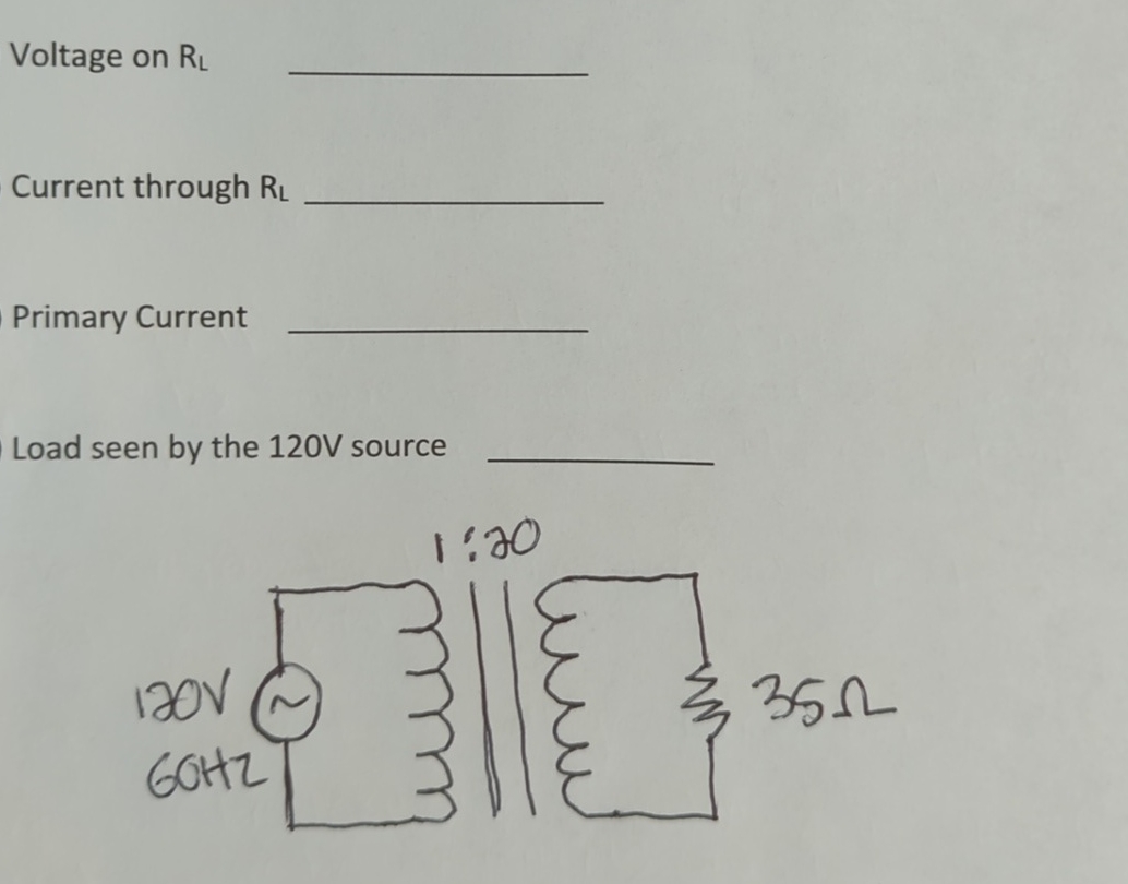 Solved a.Voltage on RLb.Current through RLc. ﻿Primary | Chegg.com