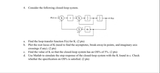 Solved Consider the following closed-loop system.a. ﻿Find | Chegg.com