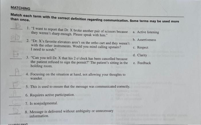 Solved Matching Match Each Term With The Correct Definition