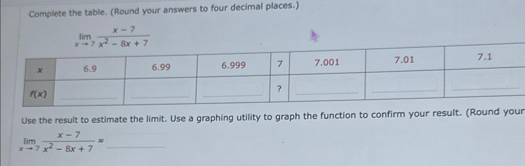 Solved Complete the table. (Round your answers to four | Chegg.com