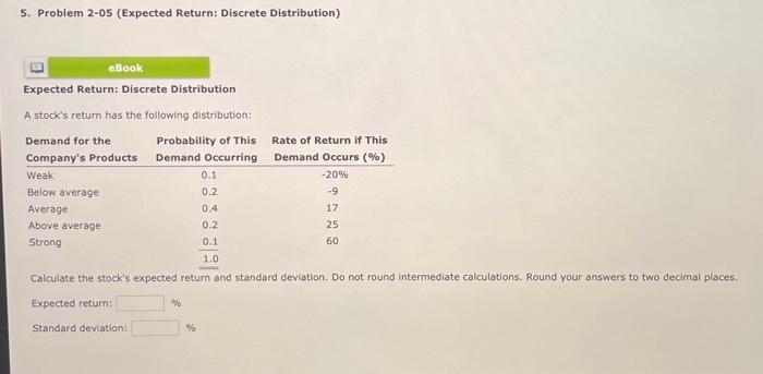 Solved 5. Problem 2-05 (Expected Return: Discrete | Chegg.com