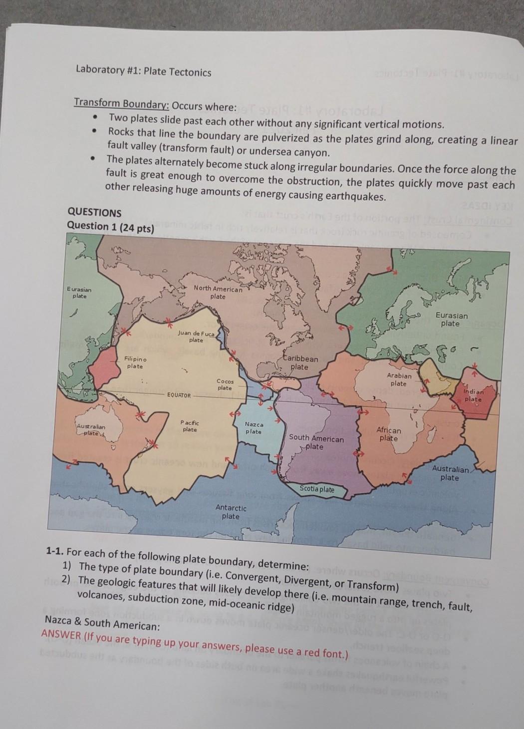 Solved Laboratory #1: Plate Tectonics Transform Boundary: | Chegg.com