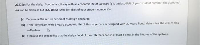 Solved Q2.(25p) For the design flood of a spillway with an | Chegg.com