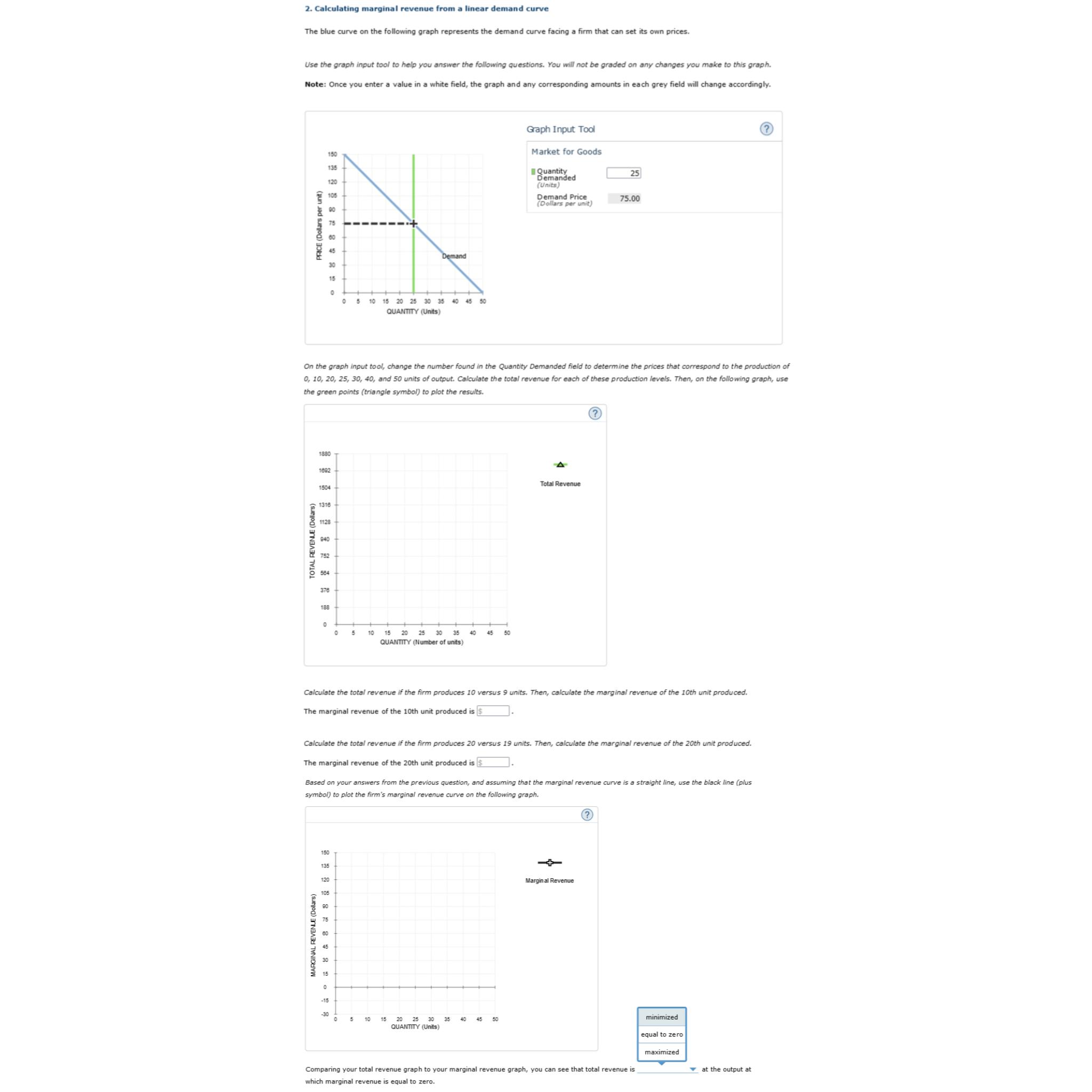 Solved Calculating Marginal revenue from a linear demand | Chegg.com
