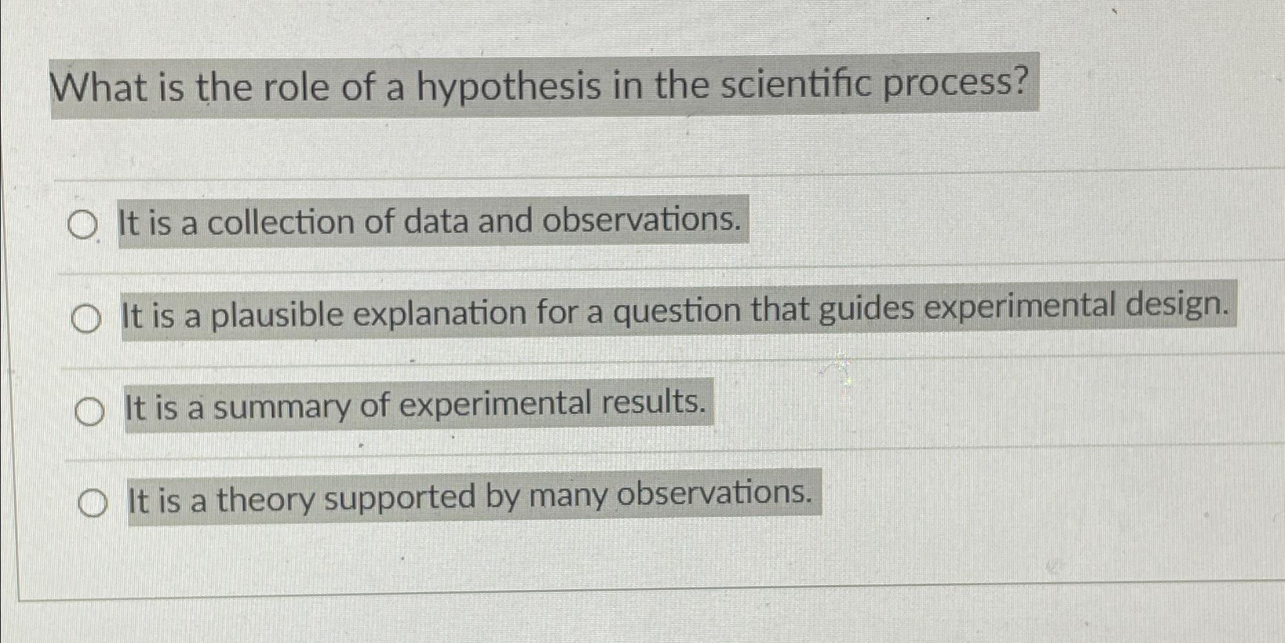 Solved What is the role of a hypothesis in the scientific | Chegg.com