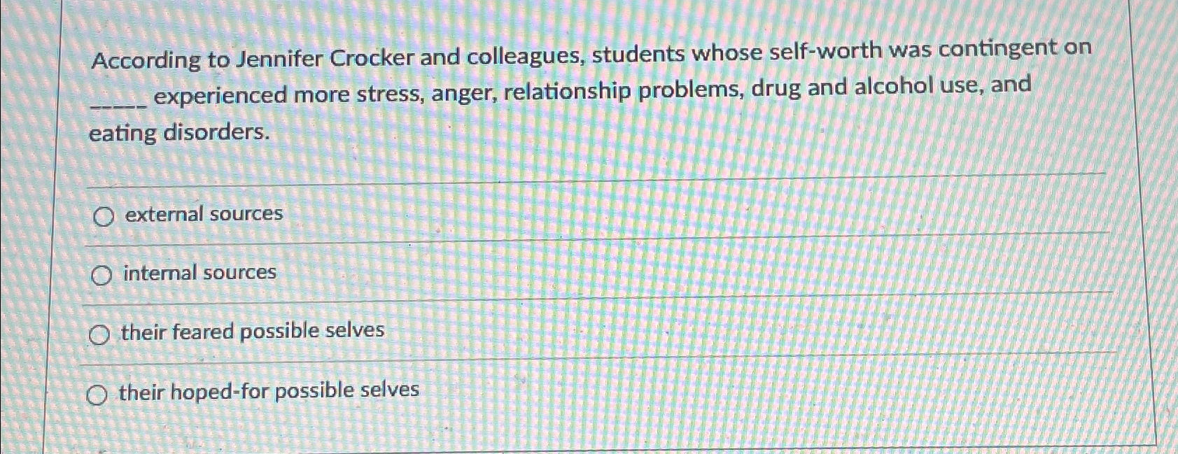 Solved According to Jennifer Crocker and colleagues, | Chegg.com