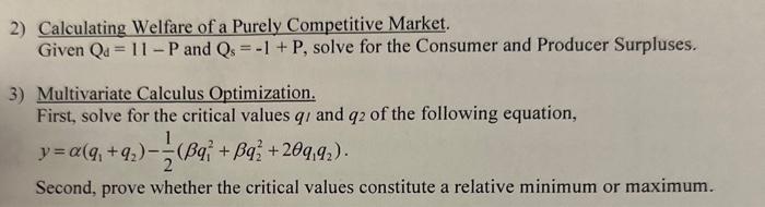 Solved Calculating Welfare of a Purely Competitive Market. | Chegg.com