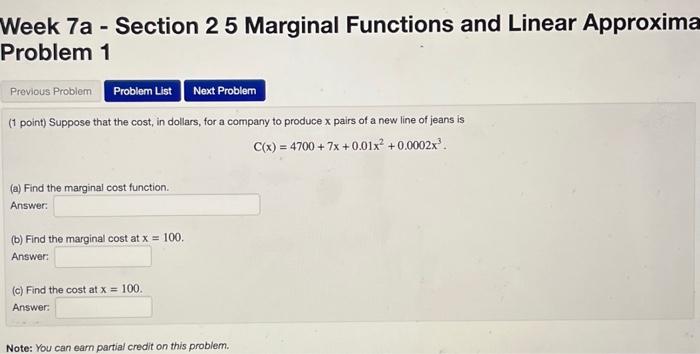 Solved Week 7 a - Section 25 Marginal Functions and Linear | Chegg.com