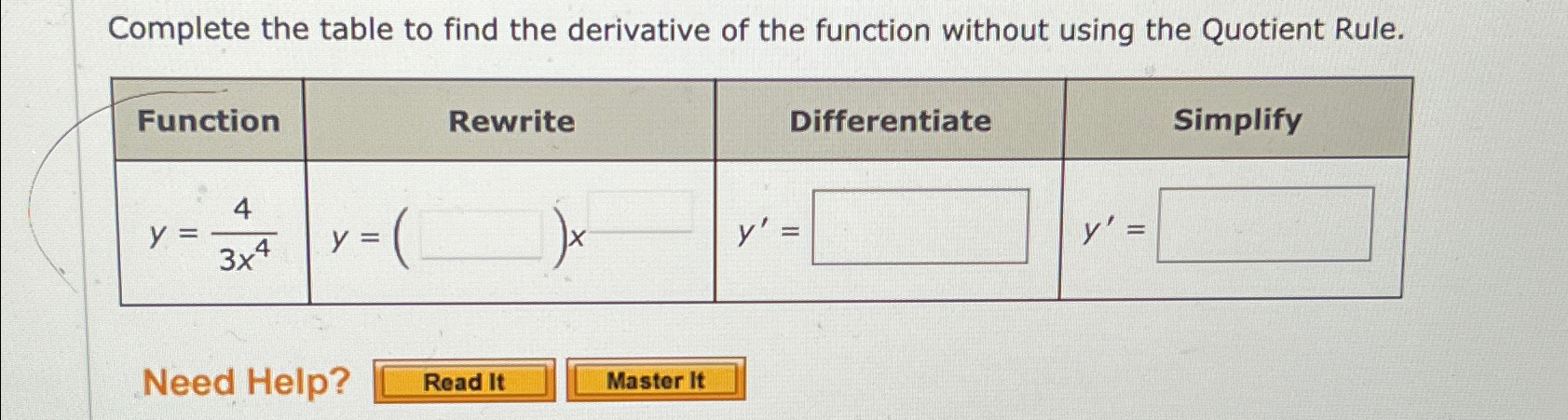 Solved Complete the table to find the derivative of the | Chegg.com