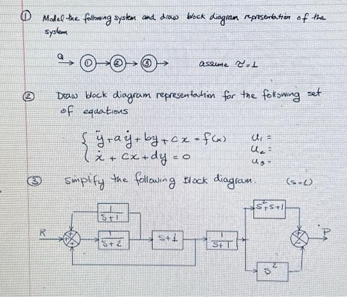 Solved 0 Model the following system and draw block diagram | Chegg.com