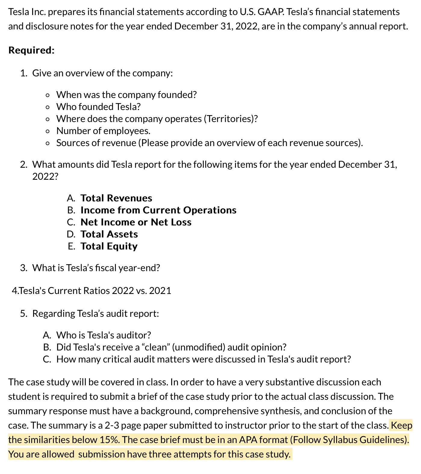 Solved Tesla Inc. prepares its financial statements | Chegg.com