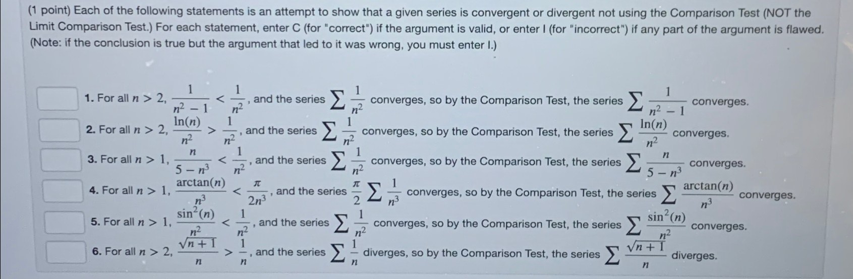 Solved (1 ﻿point) ﻿Each of the following statements is an | Chegg.com