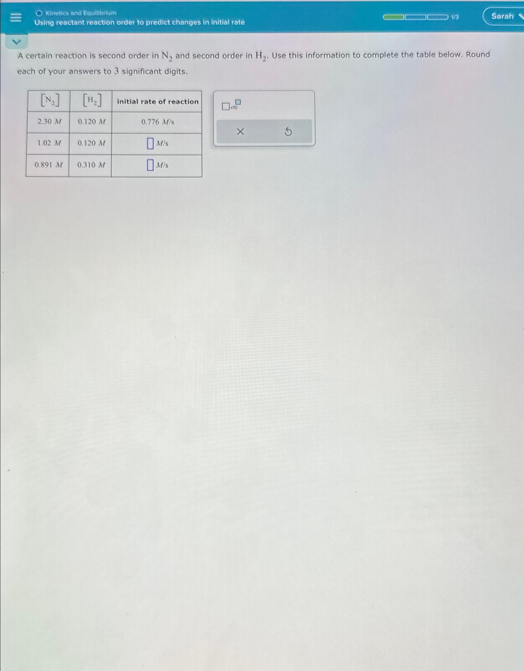 Solved Kinctics and EquilibrtumUsing reactant reaction order | Chegg.com