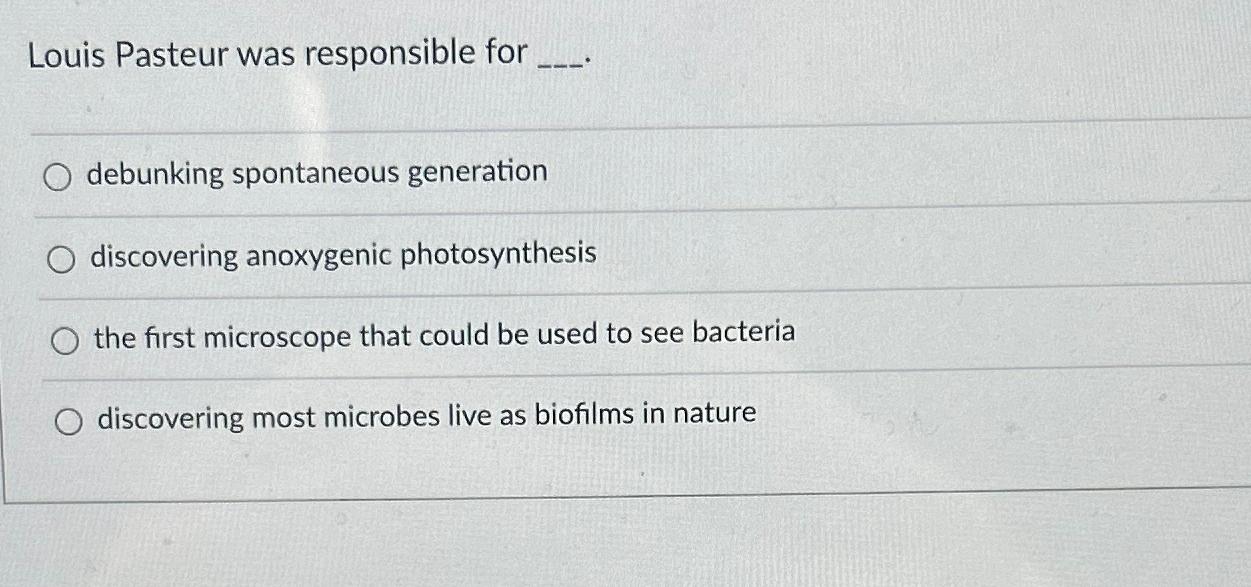 Solved Louis Pasteur was responsible fordebunking | Chegg.com