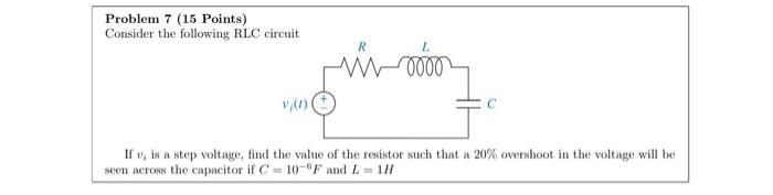 Solved Problem 7 (15 Points) Consider the following RLC | Chegg.com