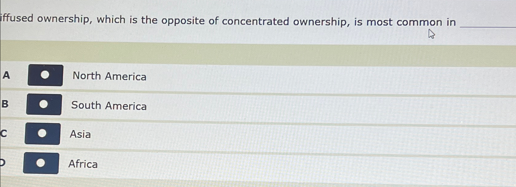 Solved iffused ownership, which is the opposite of | Chegg.com