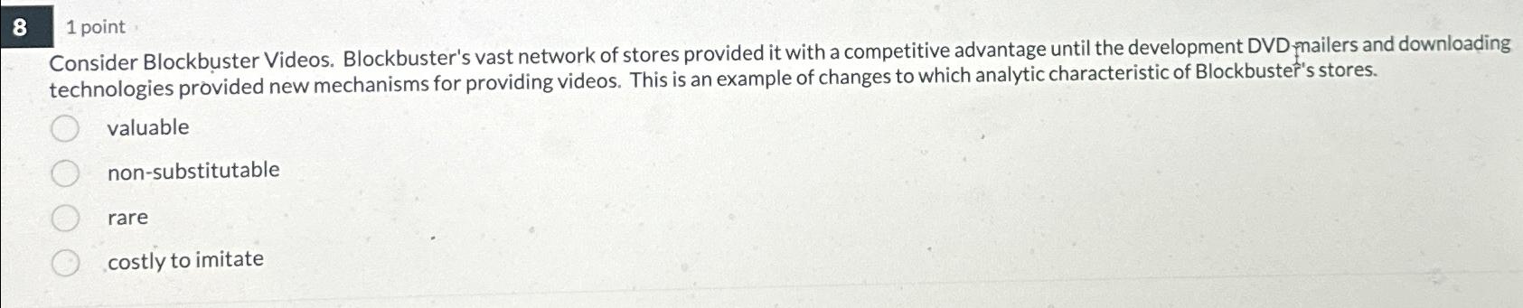 Solved 81 pointConsider Blockbuster Videos. Blockbuster's | Chegg.com Solved 81 pointConsider Blockbuster Videos. Blockbuster's | Chegg.com