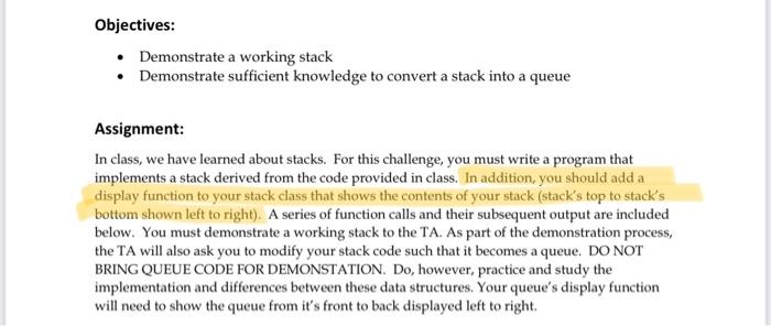 Solved Objectives: - Demonstrate a working stack - | Chegg.com
