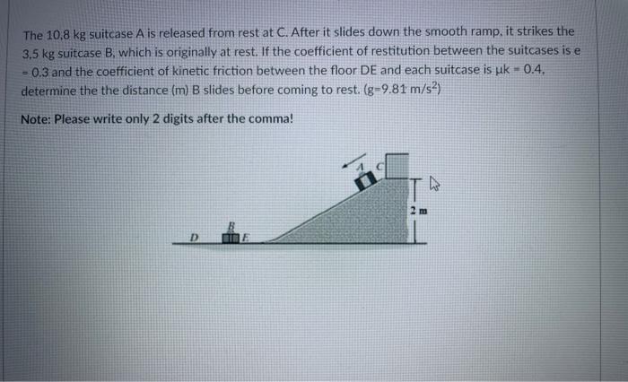 Solved The 10,8 kg suitcase A is released from rest at C. | Chegg.com