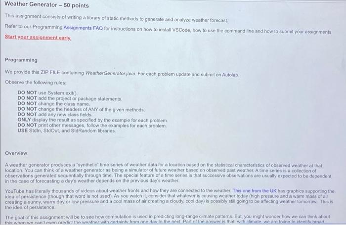 this assignment is called weather generator and it is | Chegg.com