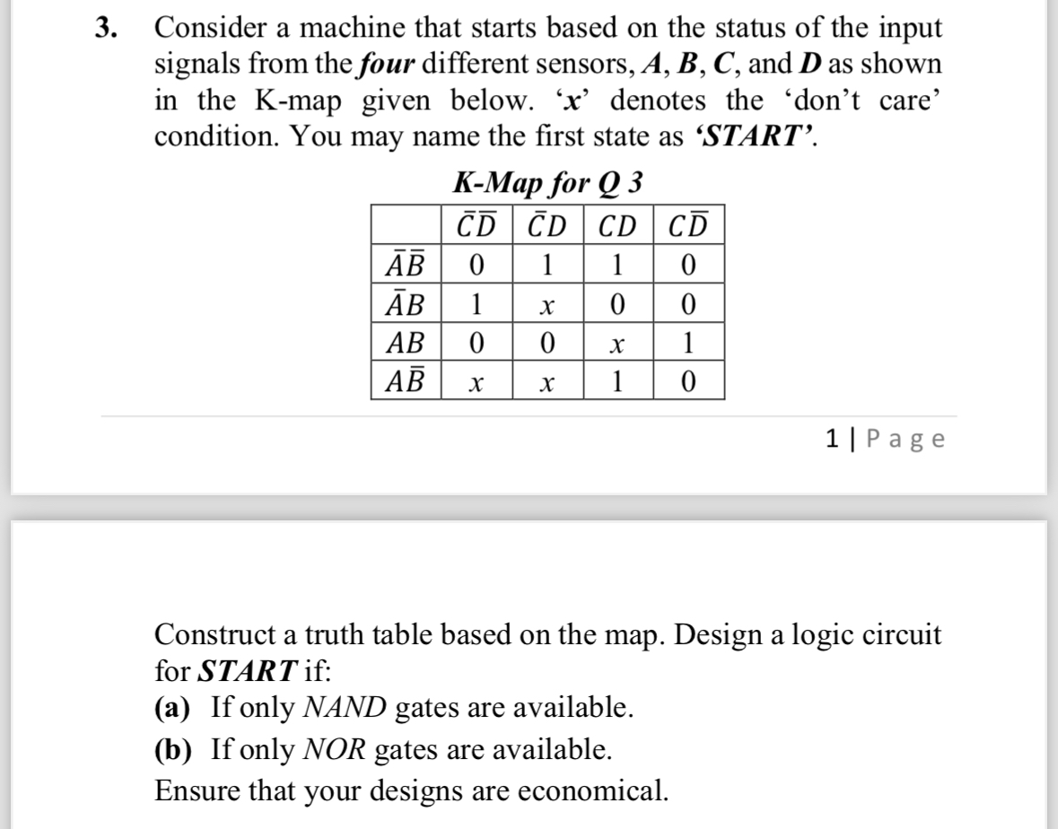 Solved Consider a machine that starts based on the status of | Chegg.com