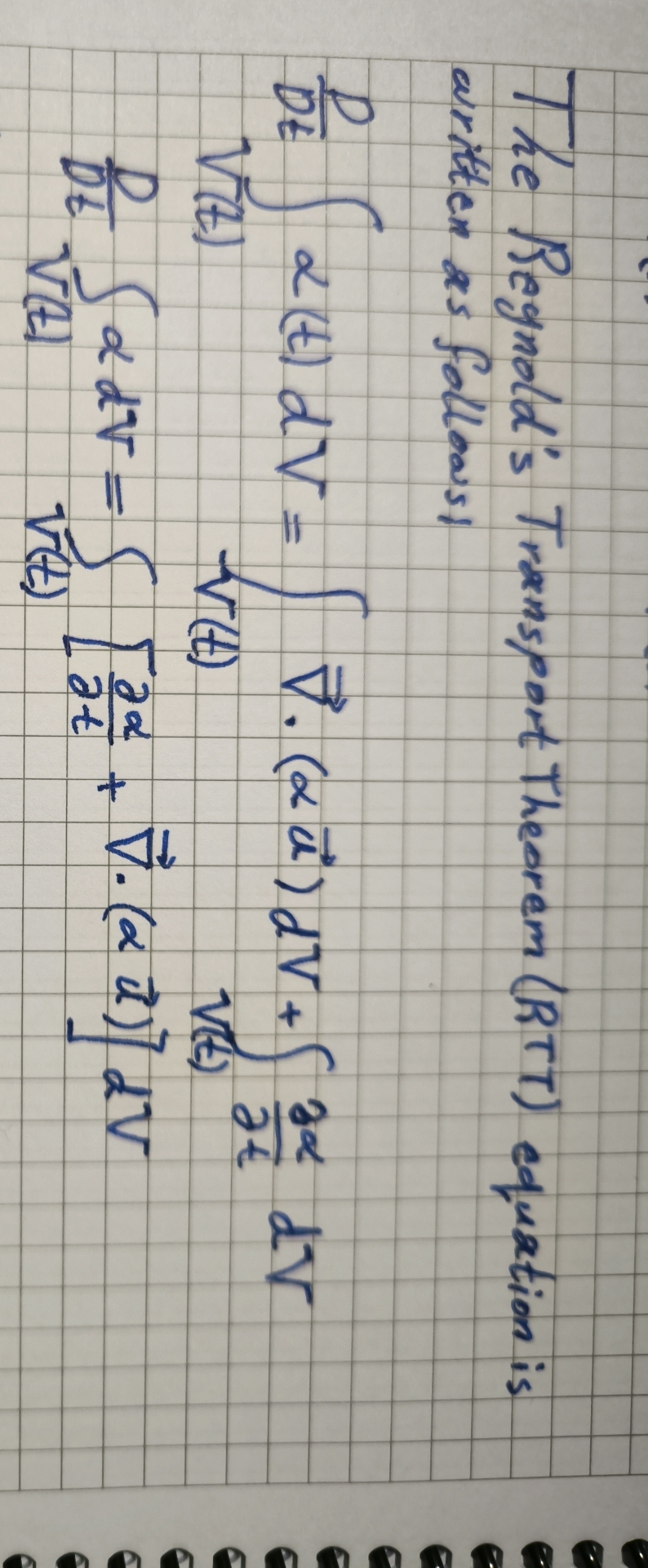 The Reynold's Transport Theorem (RTT) ﻿equation is | Chegg.com