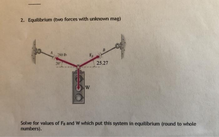 Solved 2. Equilibrium (two forces with unknown mag) 20 lb | Chegg.com