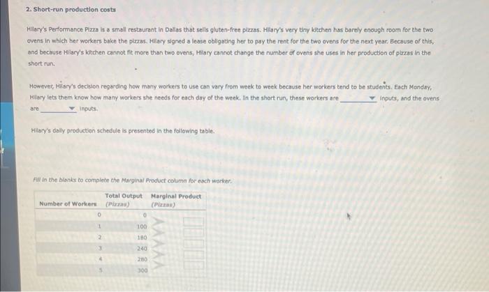 Solved 2. Short-run production costs Hilary's Performance | Chegg.com