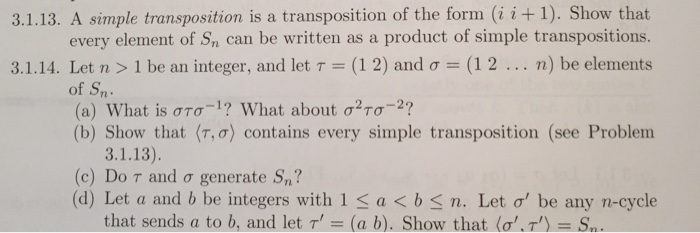 3.1.13. A simple transposition is a transposition of | Chegg.com