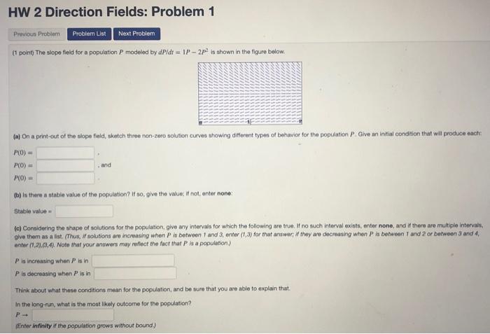 Solved HW 2 Direction Fields: Problem 1 Previous Problem | Chegg.com