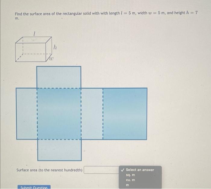 Solved Find the surface area of the rectangular solid with | Chegg.com