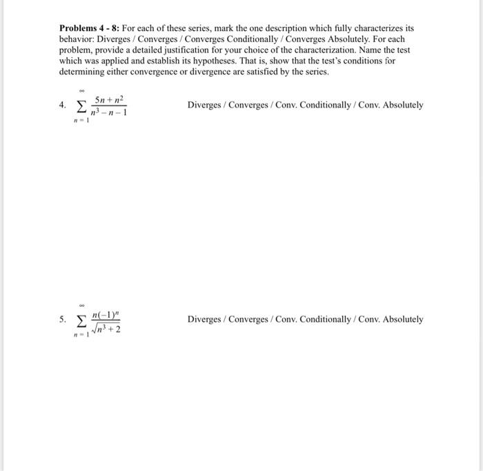 Solved Problems 4-8: For each of these series, mark the one | Chegg.com