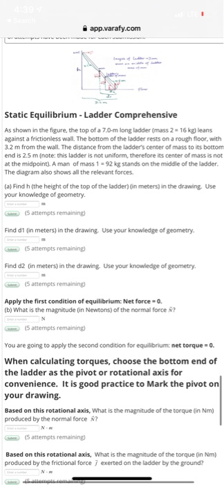 Solved app.varafy.com Static Equilibrium - Ladder | Chegg.com