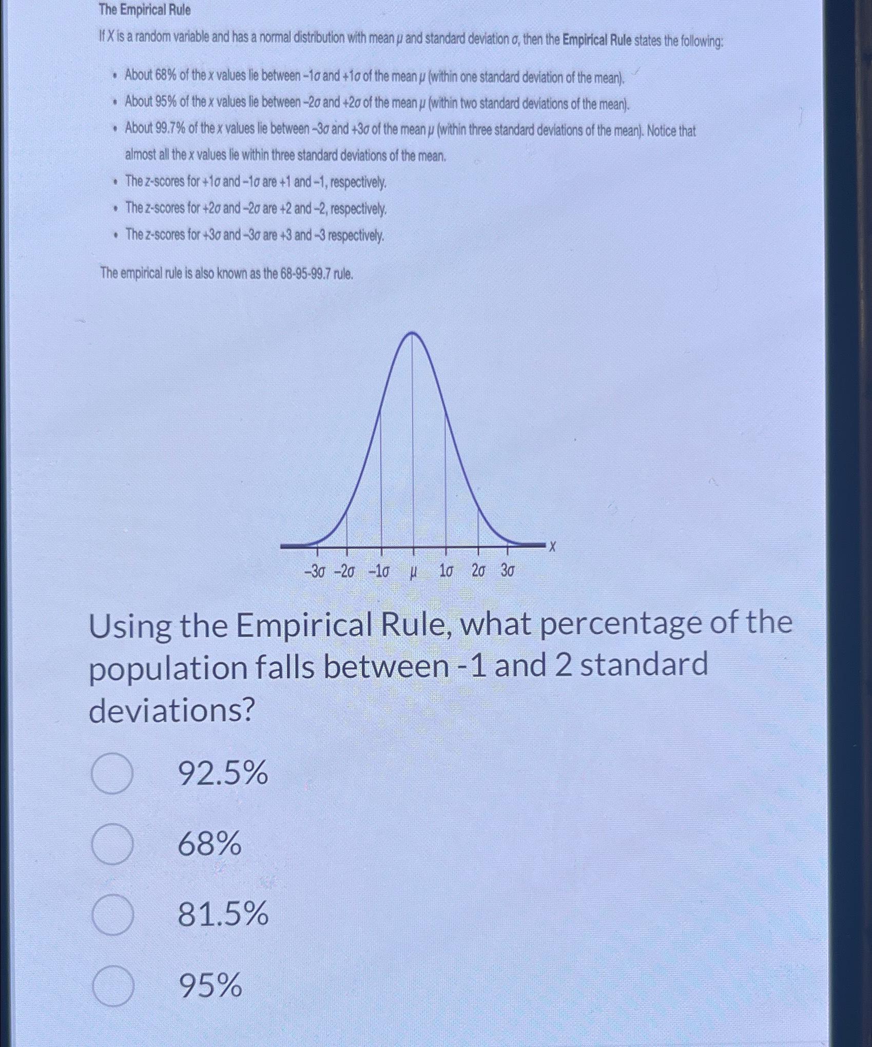 Solved The Empirical RuleIf x ﻿is a random variable and has | Chegg.com